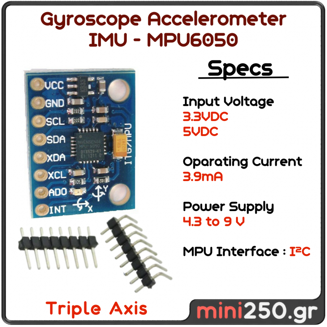 Gyroscope Accelerometer Sensor IMU - MPU6050 MPN: EL-0085