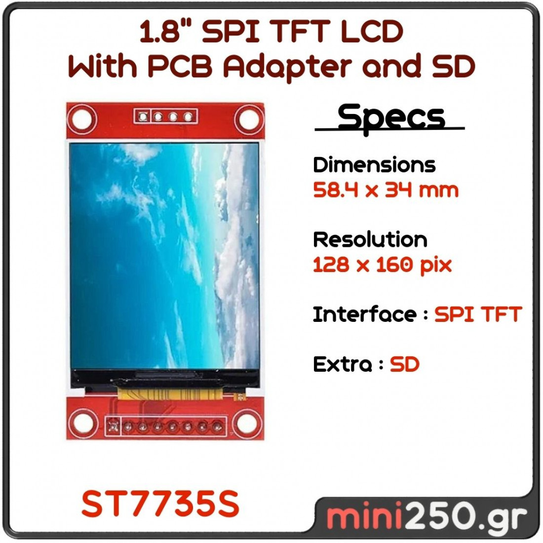 1.8" SPI TFT LCD With PCB Adapter and SD EL-0100